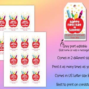 EDITABLE First Day of School Gift Tag, Back to School Gift Tag, Teacher ...