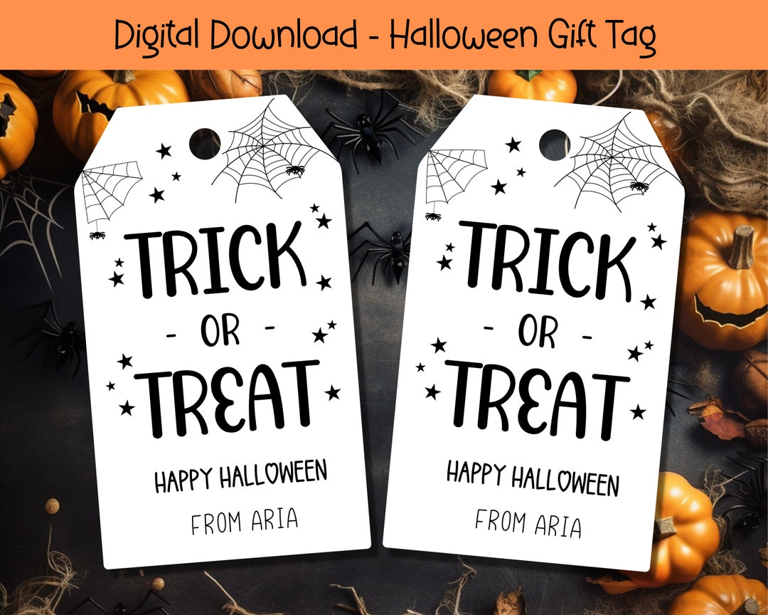 EDITABLE Halloween Gift Tag, Halloween Favor Tag, Trick or Treat Favor ...