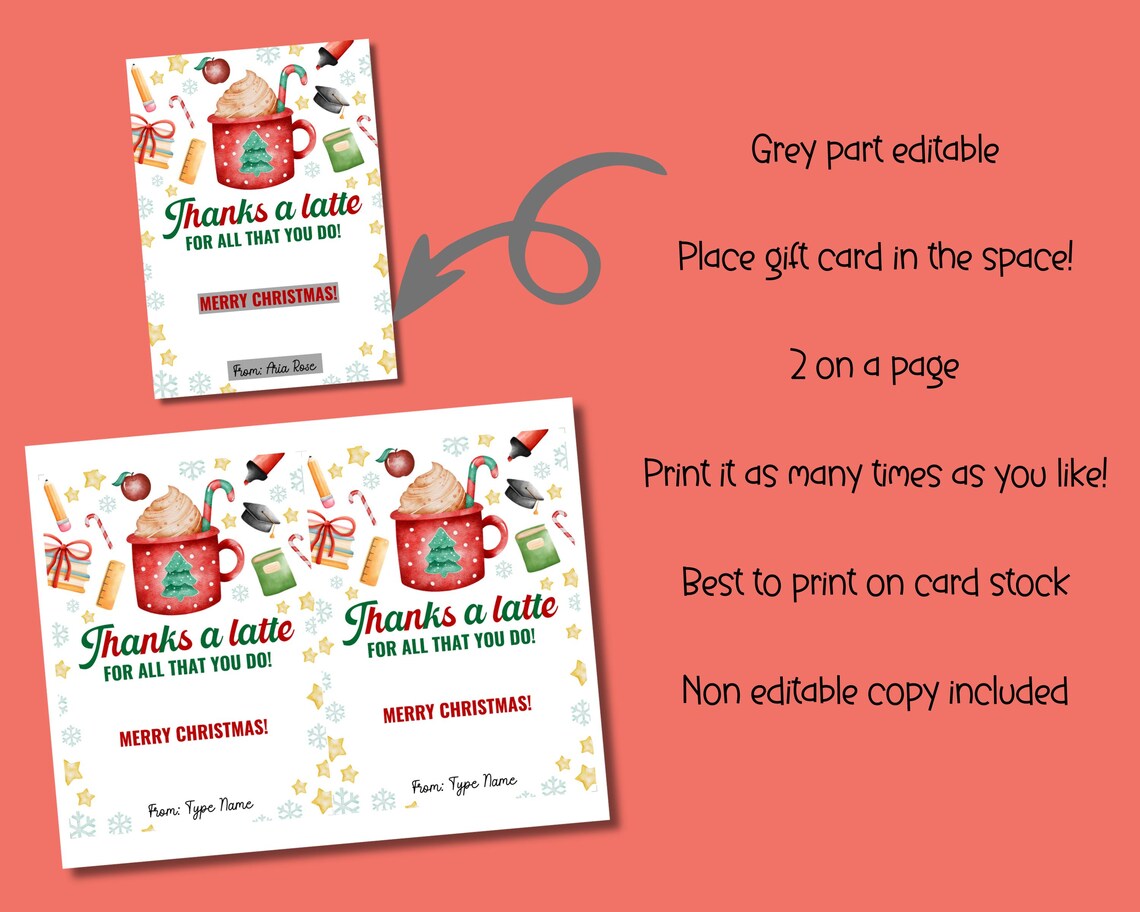 EDITABLE Printable Christmas Gift Card Holder, Teacher Christmas Card ...