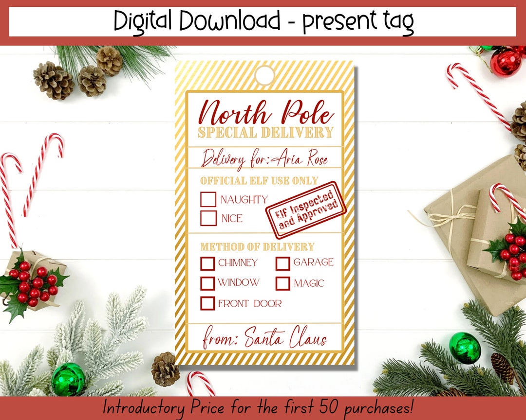 EDITABLE Santa Gift Tag, North Pole Delivery Tags, Present From Santa ...