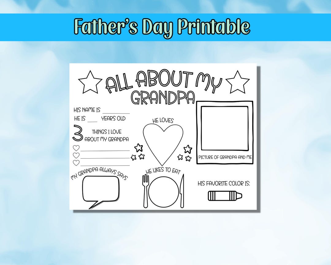 Father's Day Printable, All About My Grandpa, Fathers Day Gift, Card ...