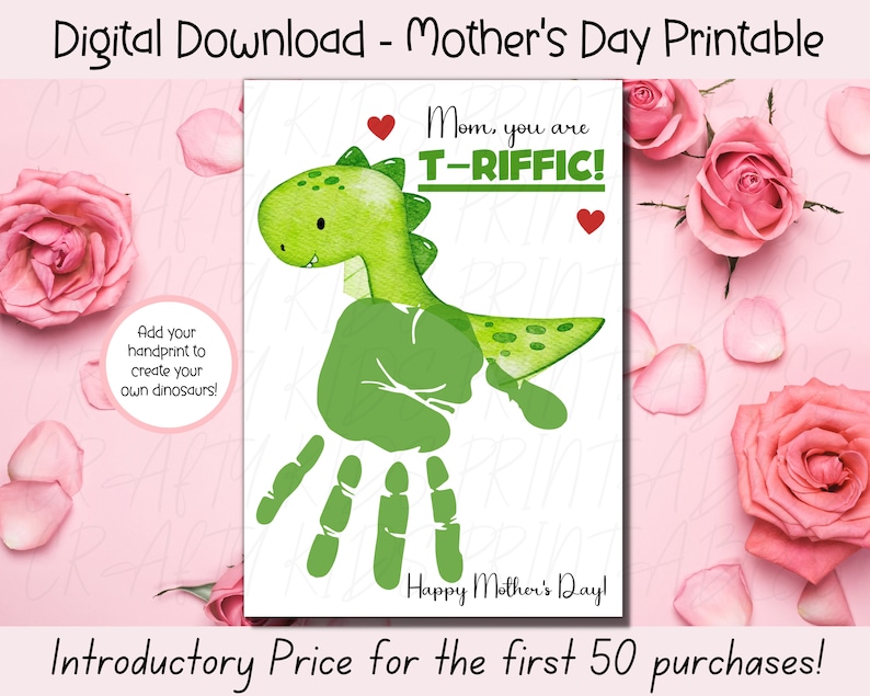 Mother's Day Printable Dinosaur Handprint Art Mothers - Etsy