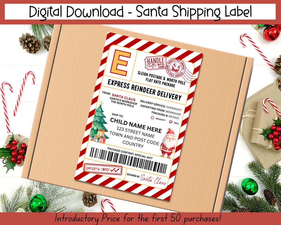 EDITABLE Santa Shipping Label, North Pole Delivery Tags, Santa Mail ...