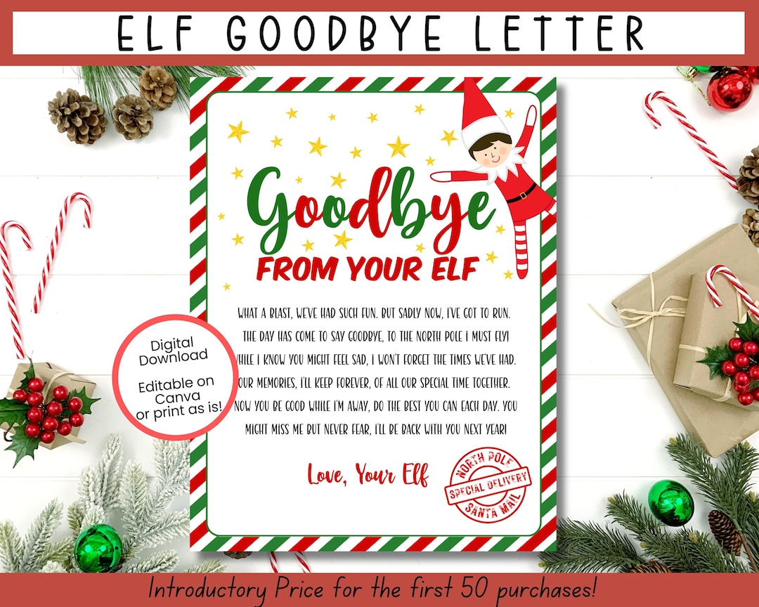 EDITABLE Elf Goodbye Letter, Elf Departure Letter, Elf Farewell Letter ...