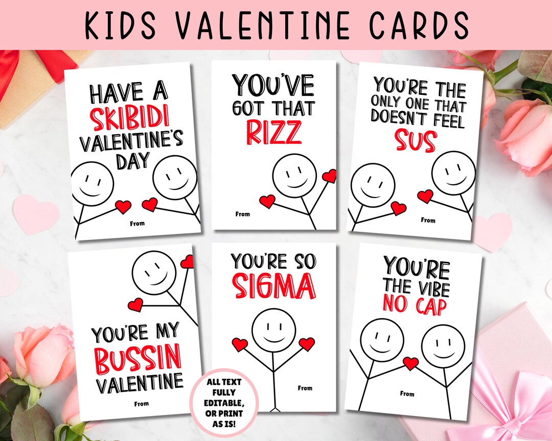 EDITABLE Slang Kids Valentine's Day Cards, Funny Classroom Valentine ...