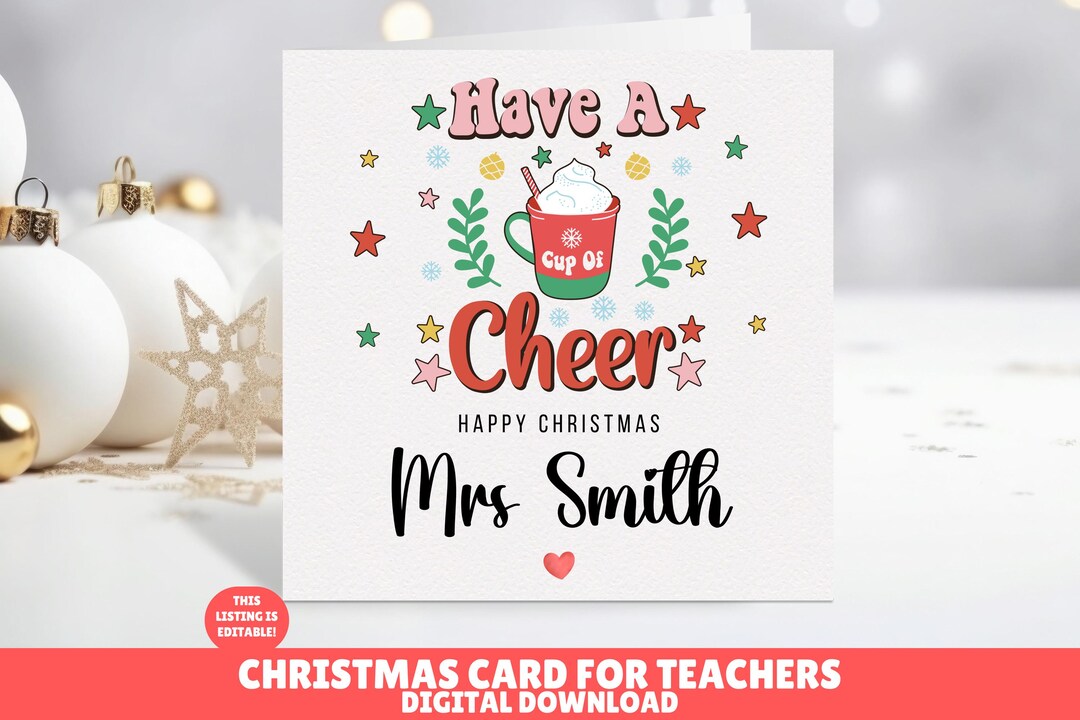EDITABLE Teacher Christmas Card, Personalized Christmas Card for ...