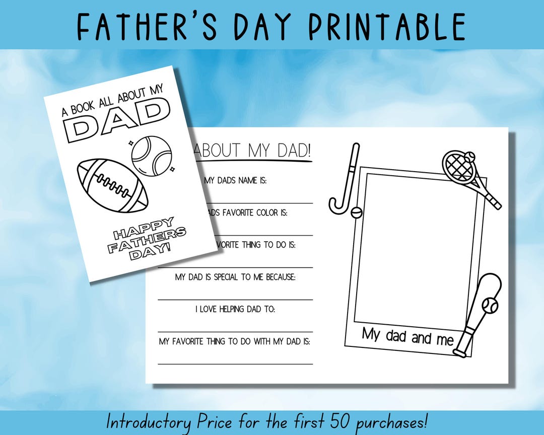 Father's Day Printable, All About My Dad Book, Fathers Day Gift, Father ...