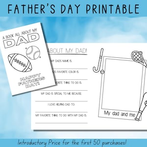 Father's Day Printable, All About My Dad Book, Fathers Day Gift, Father ...