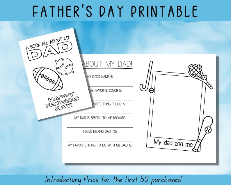 Father's Day Printable, All About My Dad Book, Fathers Day Gift, Father ...