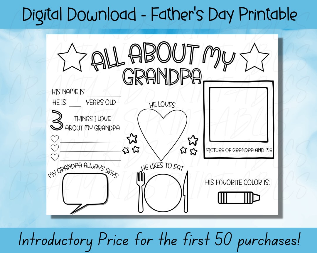 Father's Day Printable All About My Grandpa Fathers Day - Etsy