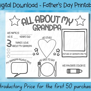 Father's Day Printable All About My Grandpa Fathers Day - Etsy