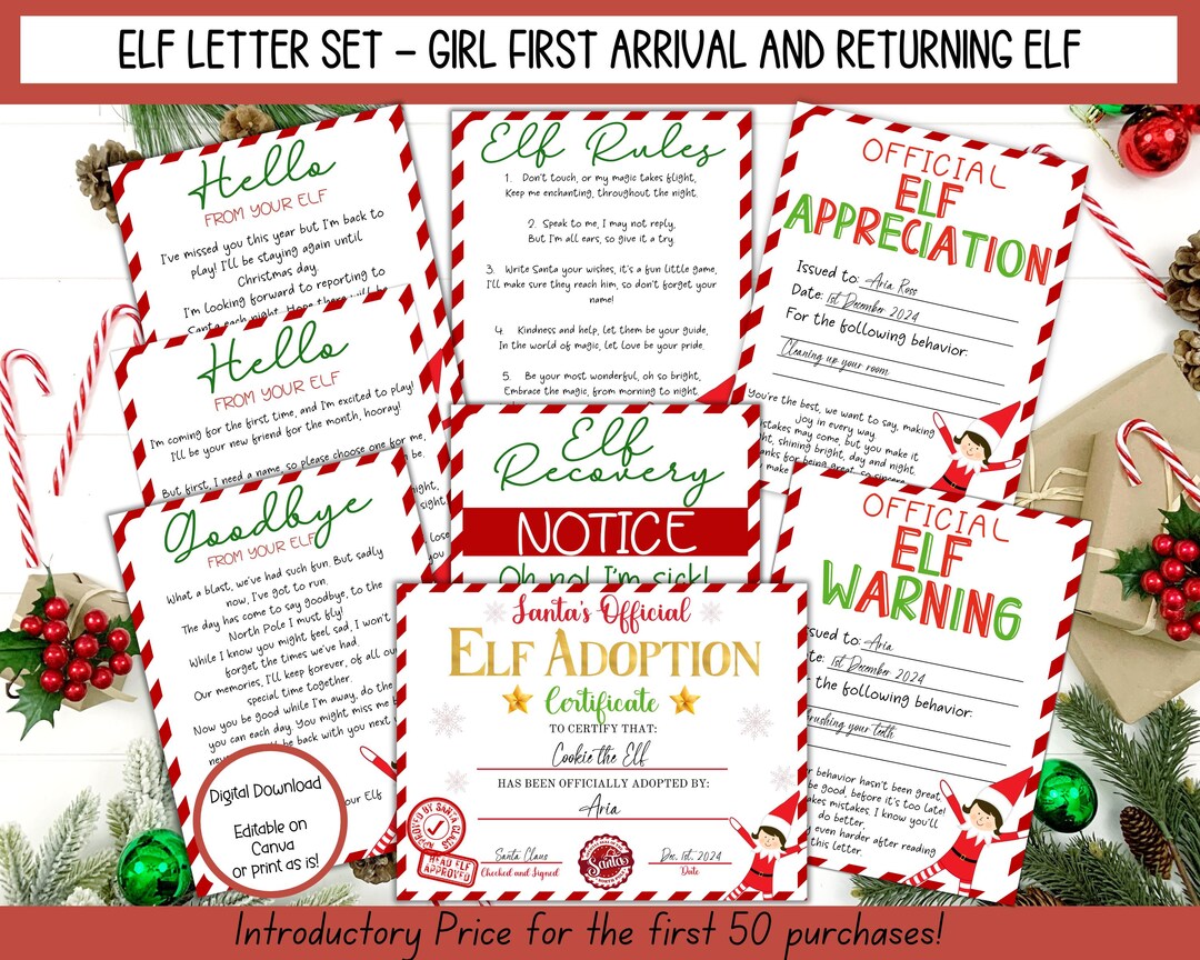 EDITABLE Elf Letter Set, Girl Elf Welcome Letter, Elf Goodbye Letter ...
