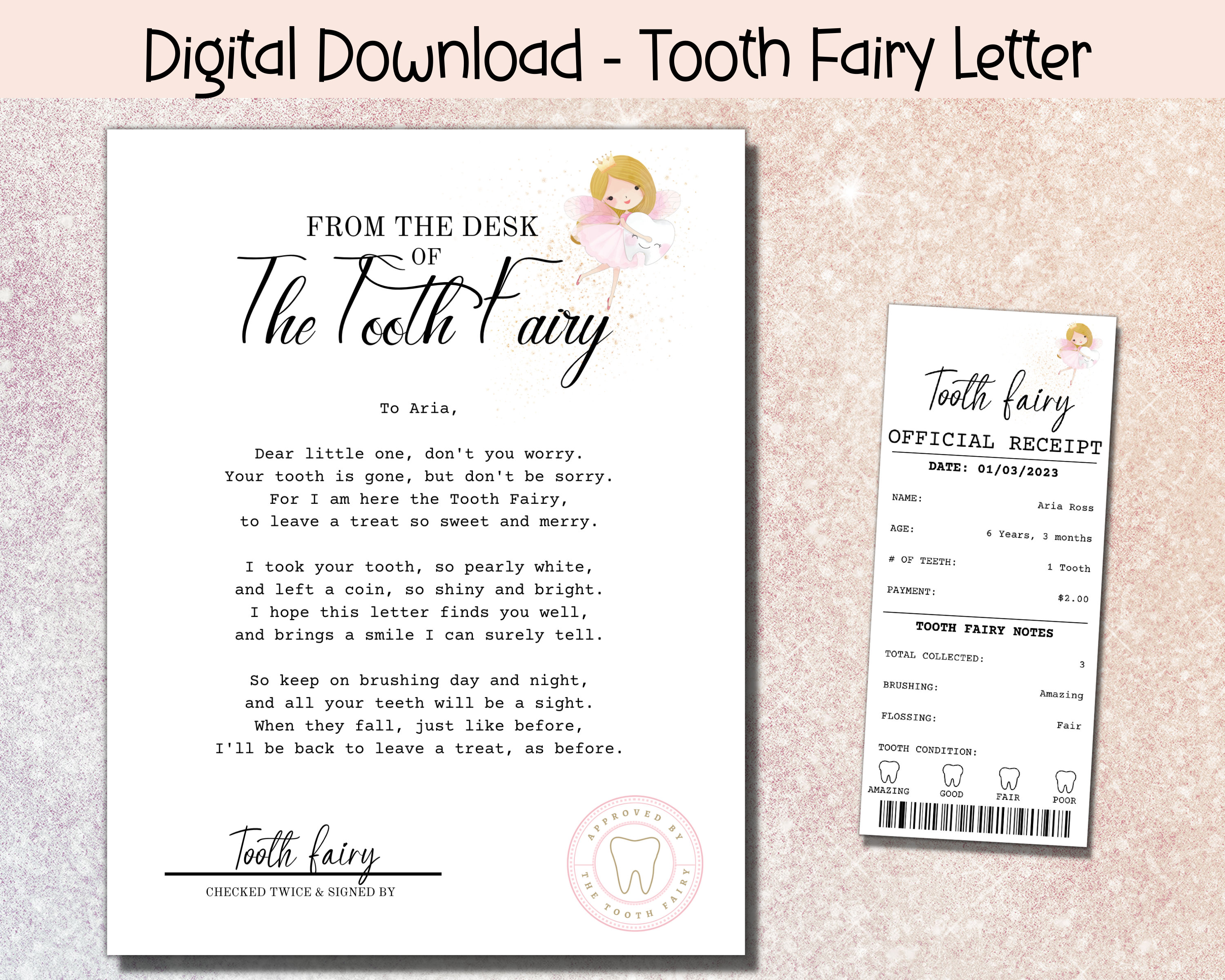 EDITABLE Tooth Fairy Letter Tooth Fairy Receipt Tooth Fairy - Etsy Canada