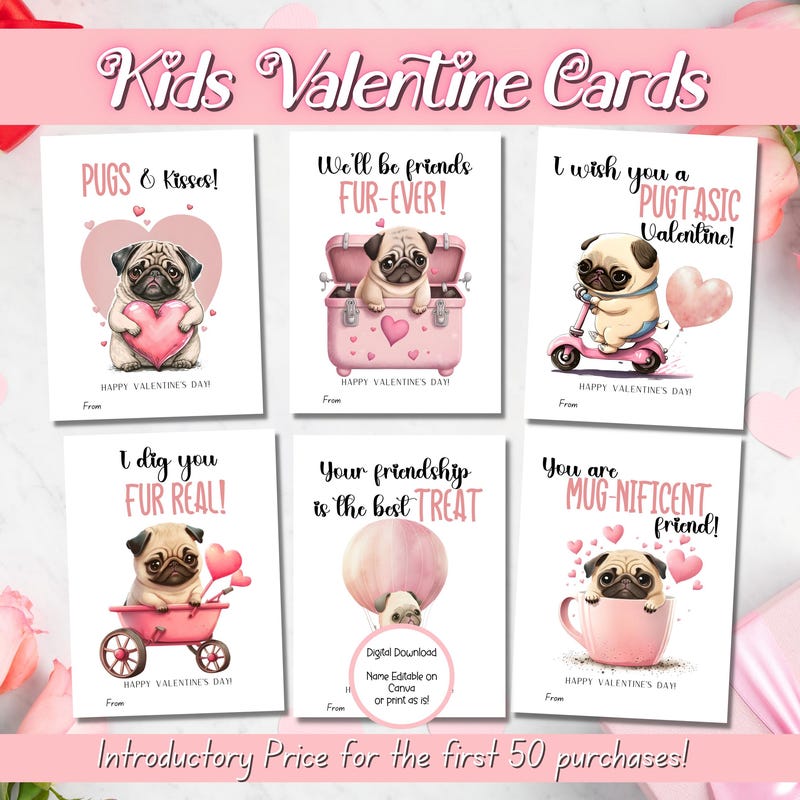 Valentines Day Card Pugs - Etsy
