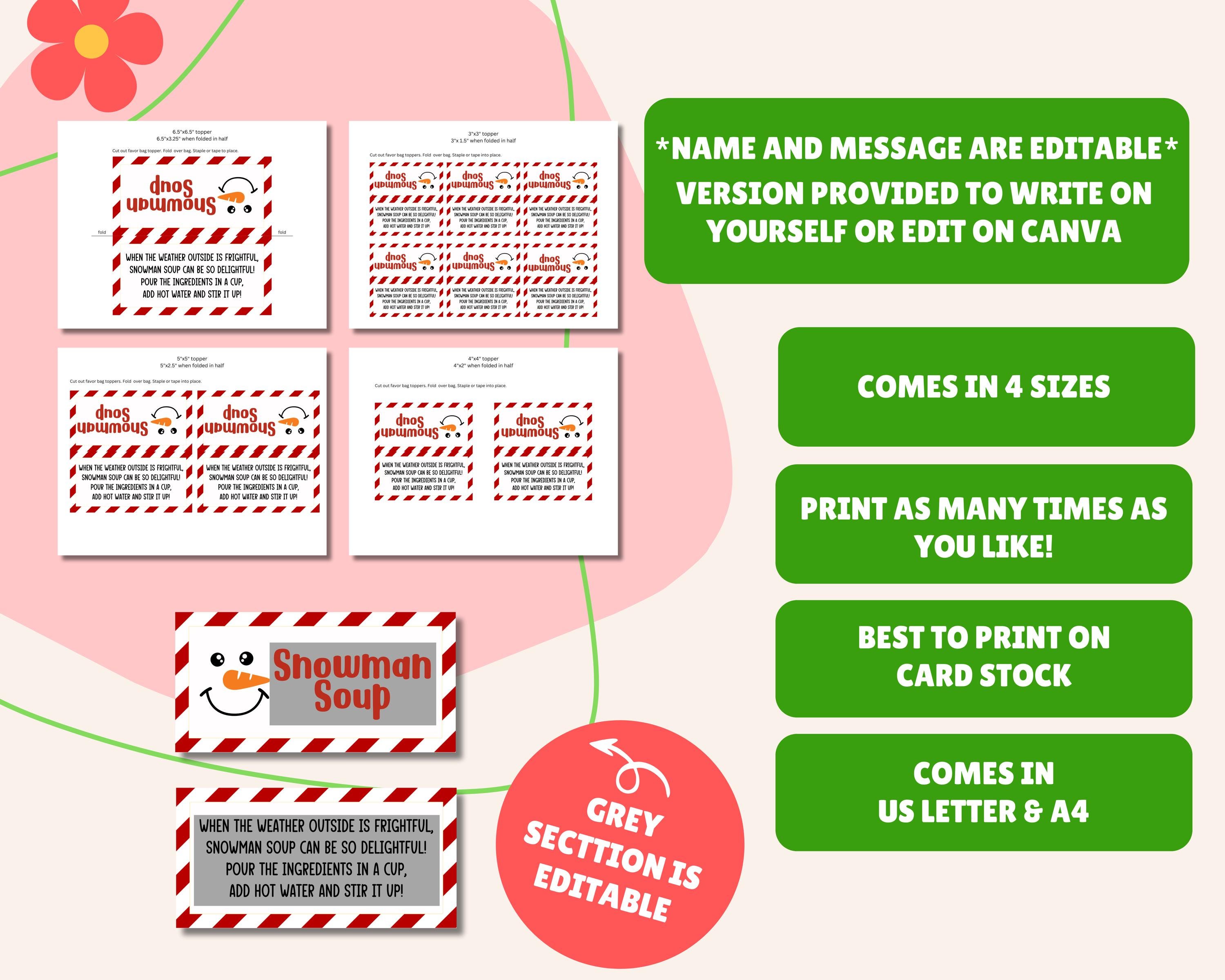 EDITABLE Snowman Soup Tag, Snowman Soup Printable, Hot Chocolate Gift ...