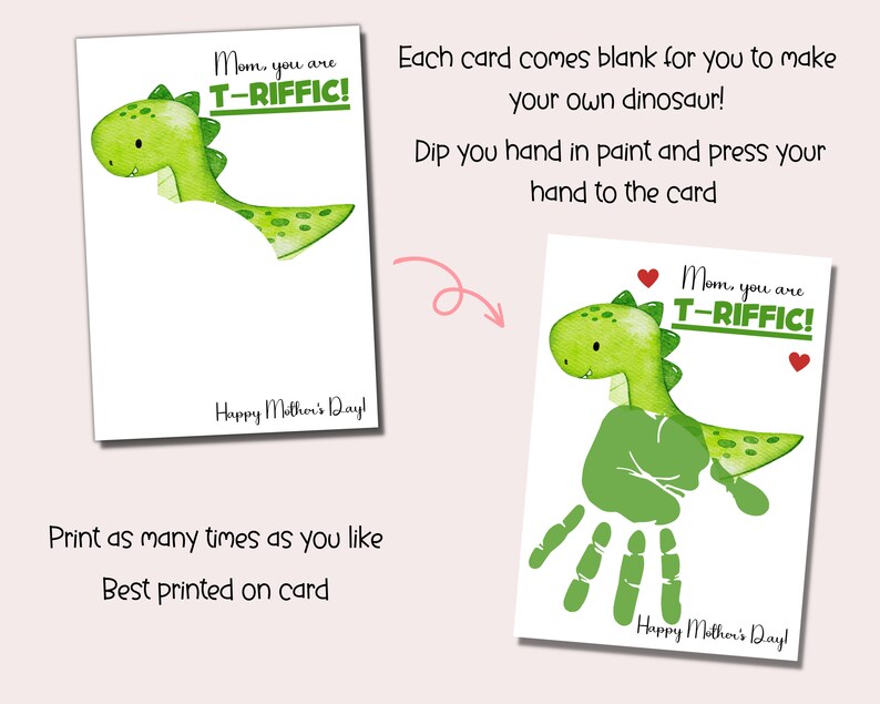 Mother's Day Printable Dinosaur Handprint Art Mothers - Etsy