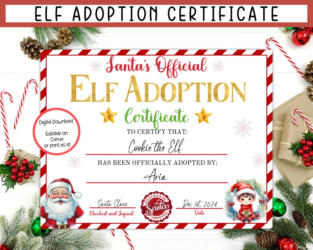 EDITABLE Elf Adoption Certificate, Letter From Your Elf, Elf Arrival ...