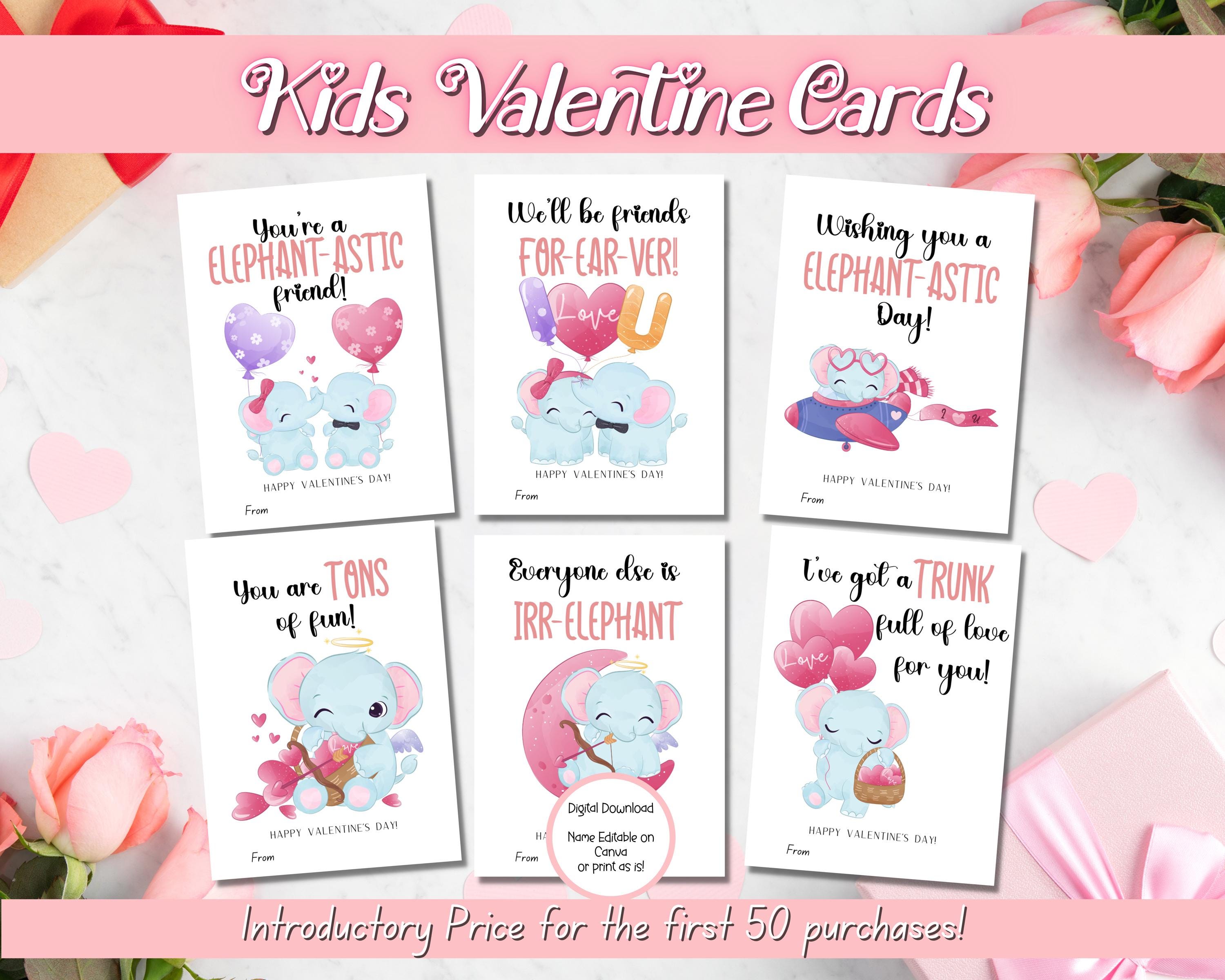 EDITABLE Elephant Valentine Cards, Classroom Valentines Day Cards, Kids ...