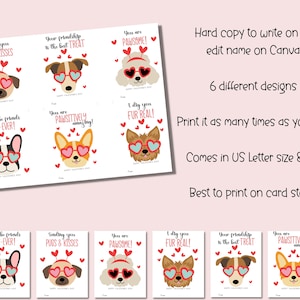 EDITABLE Printable Dog Valentine Cards, Classroom Valentines Day Cards ...