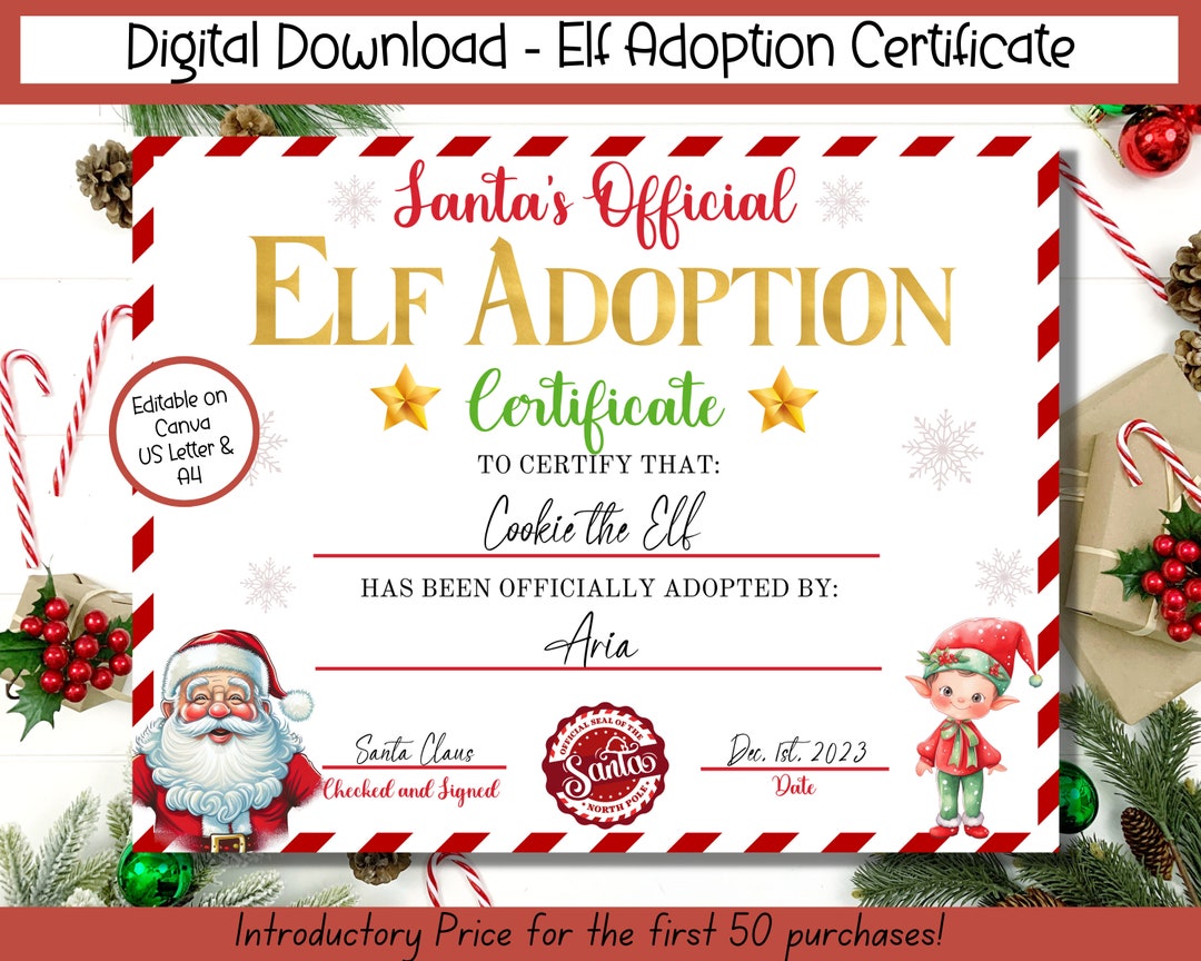 EDITABLE Elf Adoption Certificate, Letter From Your Elf, Elf Arrival ...