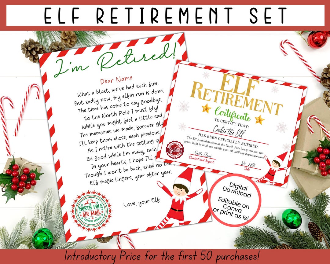 EDITABLE Elf Retirement Letter, Elf Retirement Certificate, Elf Final ...
