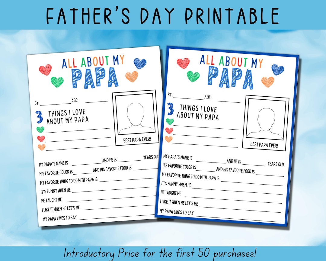 All About My Daddy Printable, All About Papa, Father's Day Printable ...