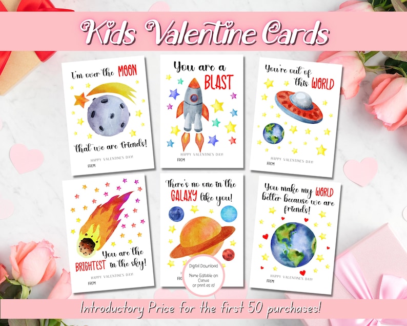 EDITABLE Printable Space Valentine Cards, Classroom Valentines Day ...