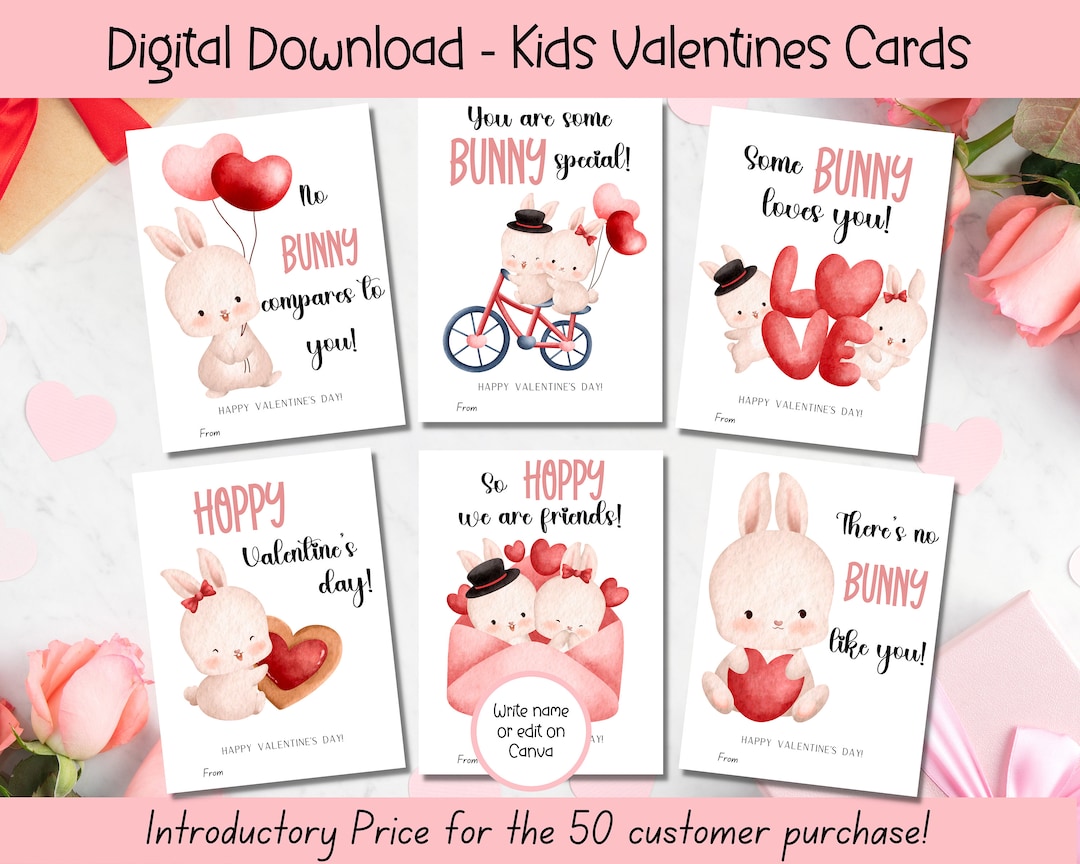 EDITABLE Bunny Valentine Cards, Classroom Valentines Day Cards, Kids ...