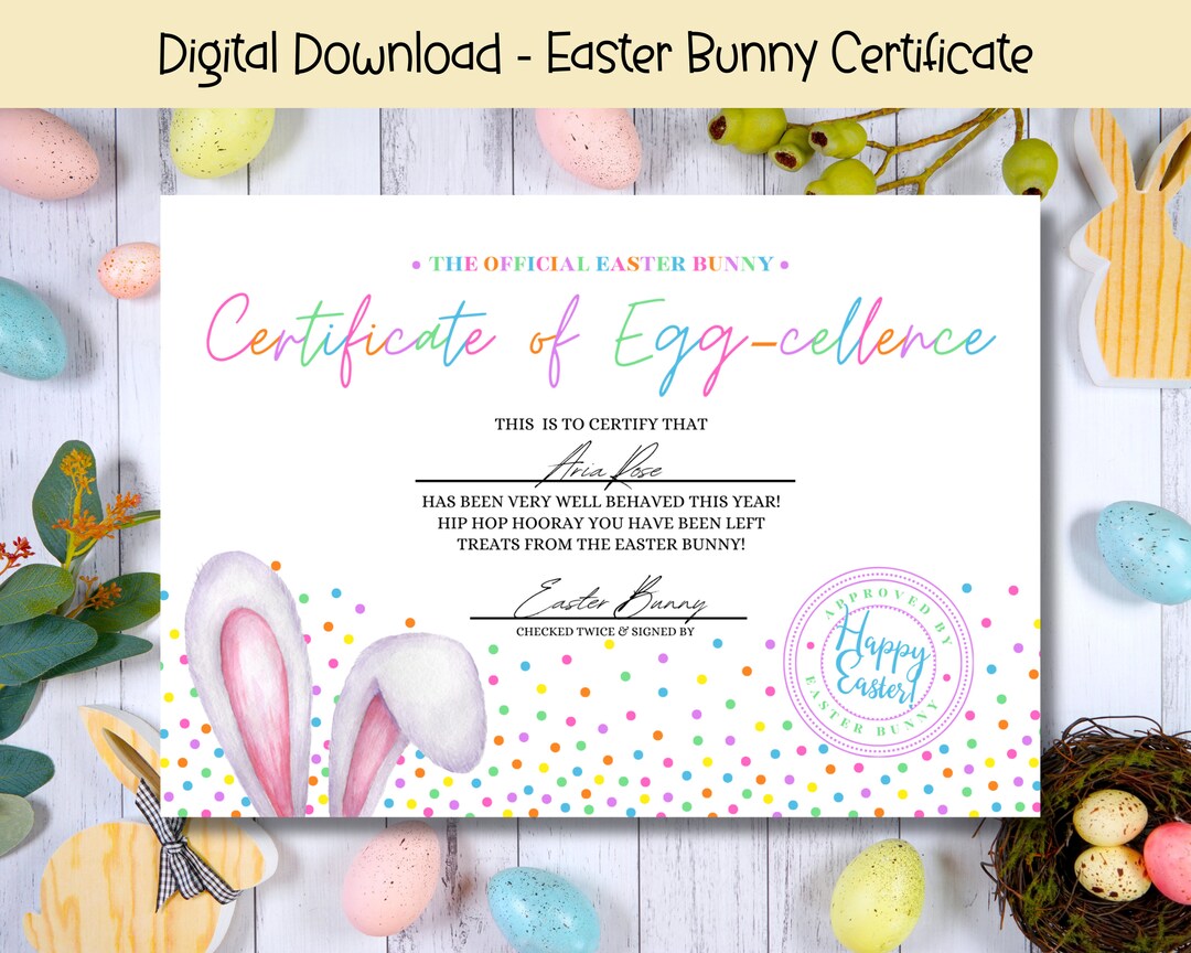 EDITABLE Certificate From Easter Bunny, Colorful Printable Easter Bunny ...