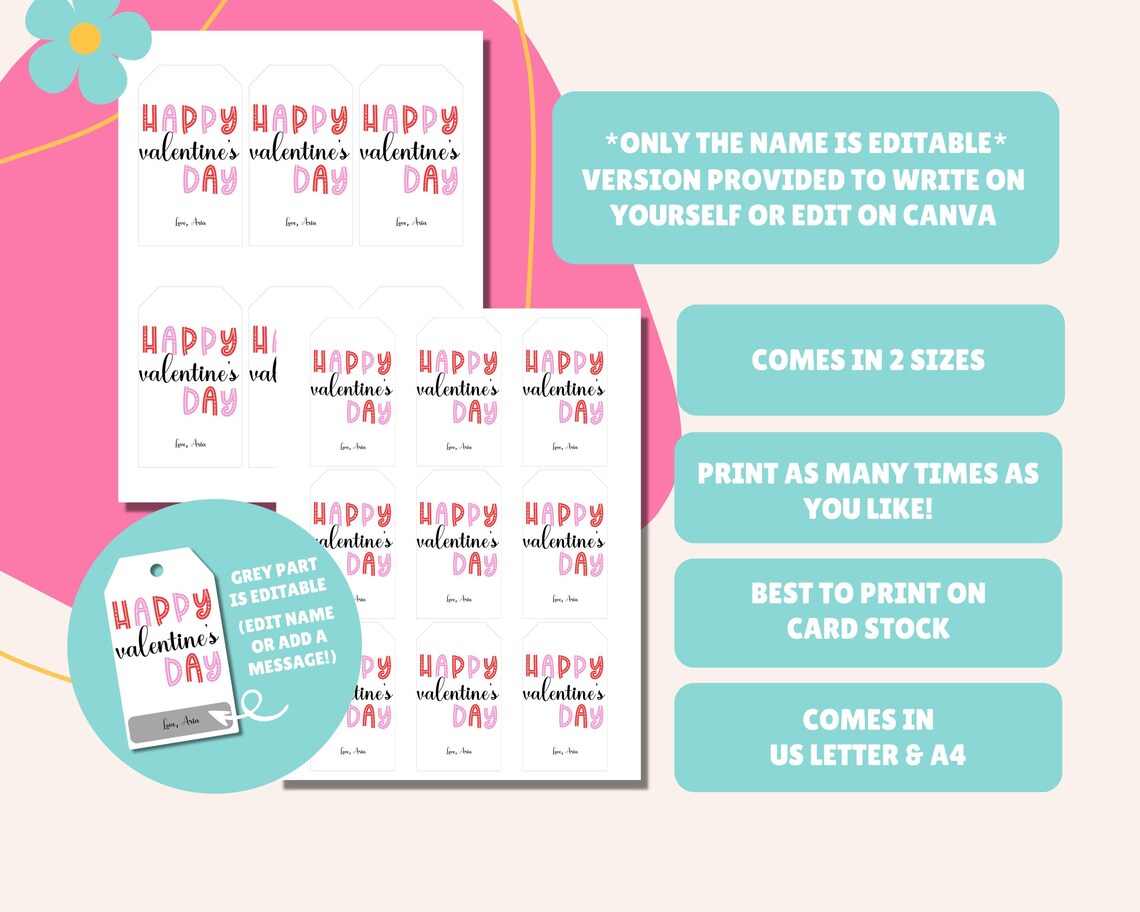 EDITABLE Valentine Gift Tags, Printable Kids Valentine Tags, Classroom ...