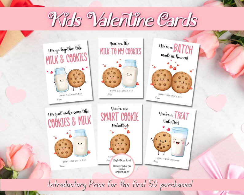 EDITABLE Cookies and Milk Valentine Cards, Classroom Valentines Day ...