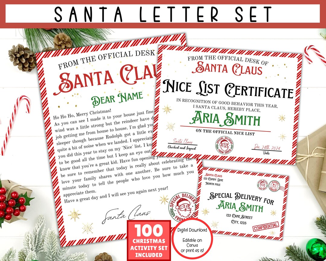 EDITABLE Letter From Santa Template, Nice List Certificate, Santa ...