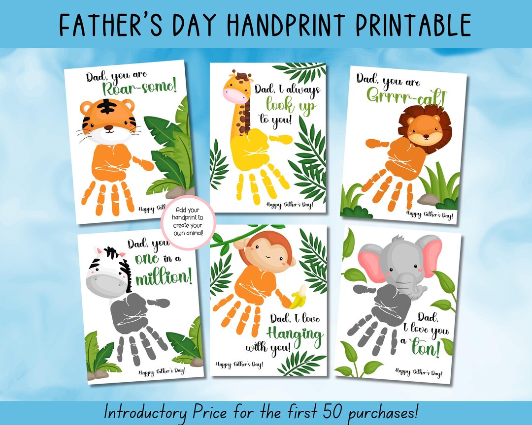 Father's Day Printable, Jungle Handprint Art Bundle, Fathers Day Gift ...