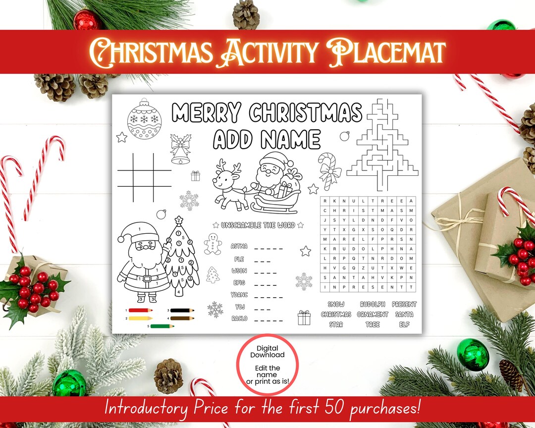 EDITABLE Christmas Activity Placemat Printable, Christmas Coloring ...