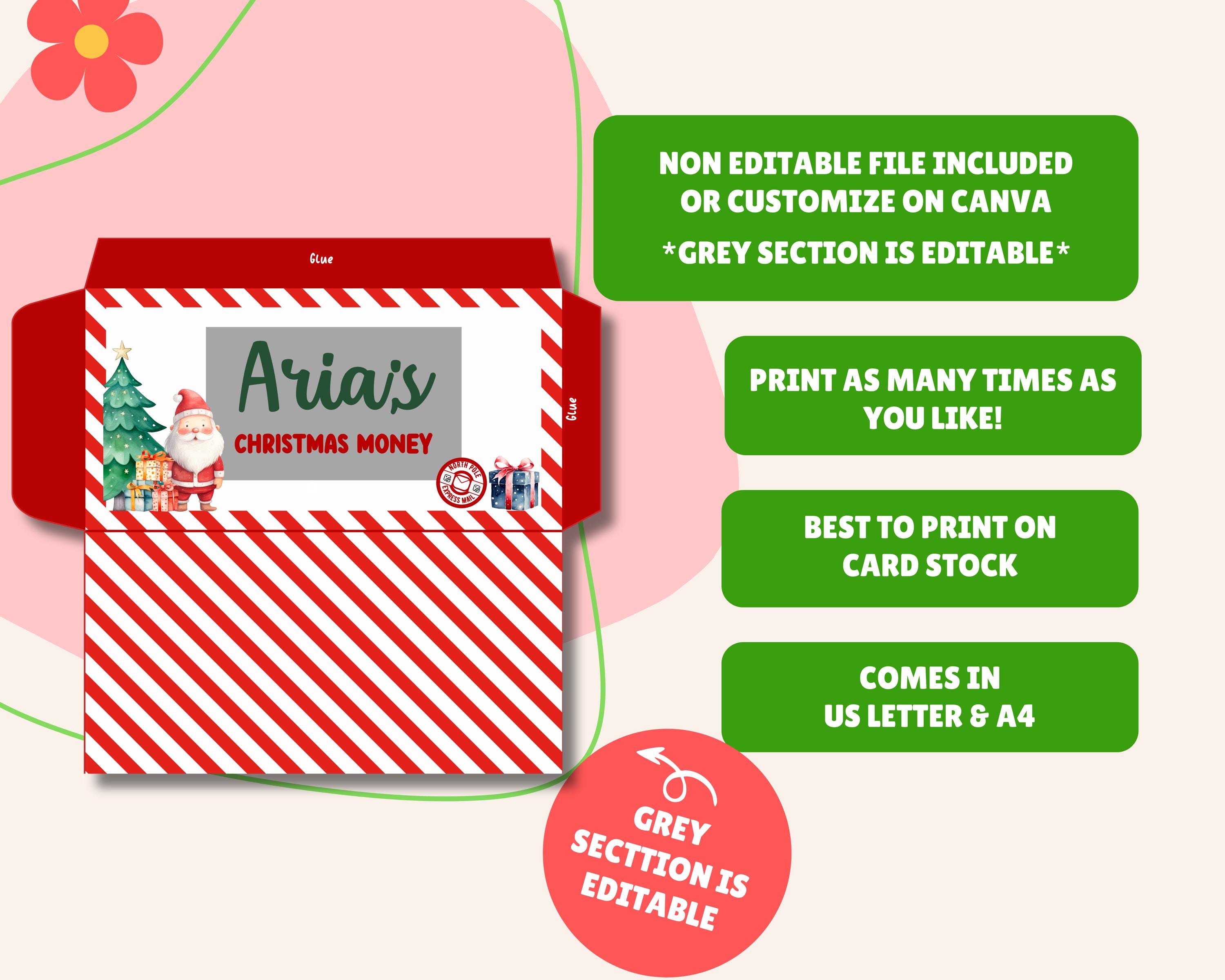 EDITABLE Christmas Money Envelope Template, Christmas Money Gift ...
