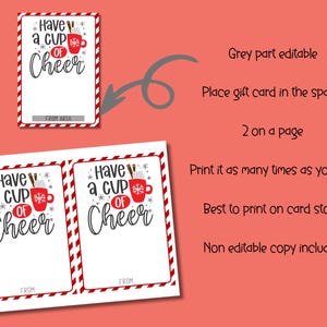 EDITABLE Printable Christmas Gift Card Holder, Teacher Christmas Card ...