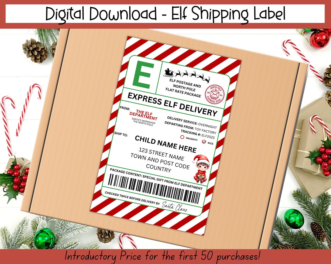 EDITABLE Elf Shipping Label, North Pole Delivery Tags, Santa Mail ...