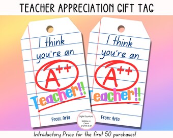 Printable Teacher Gift Tag, End of the School Year Tag, Thank You ...