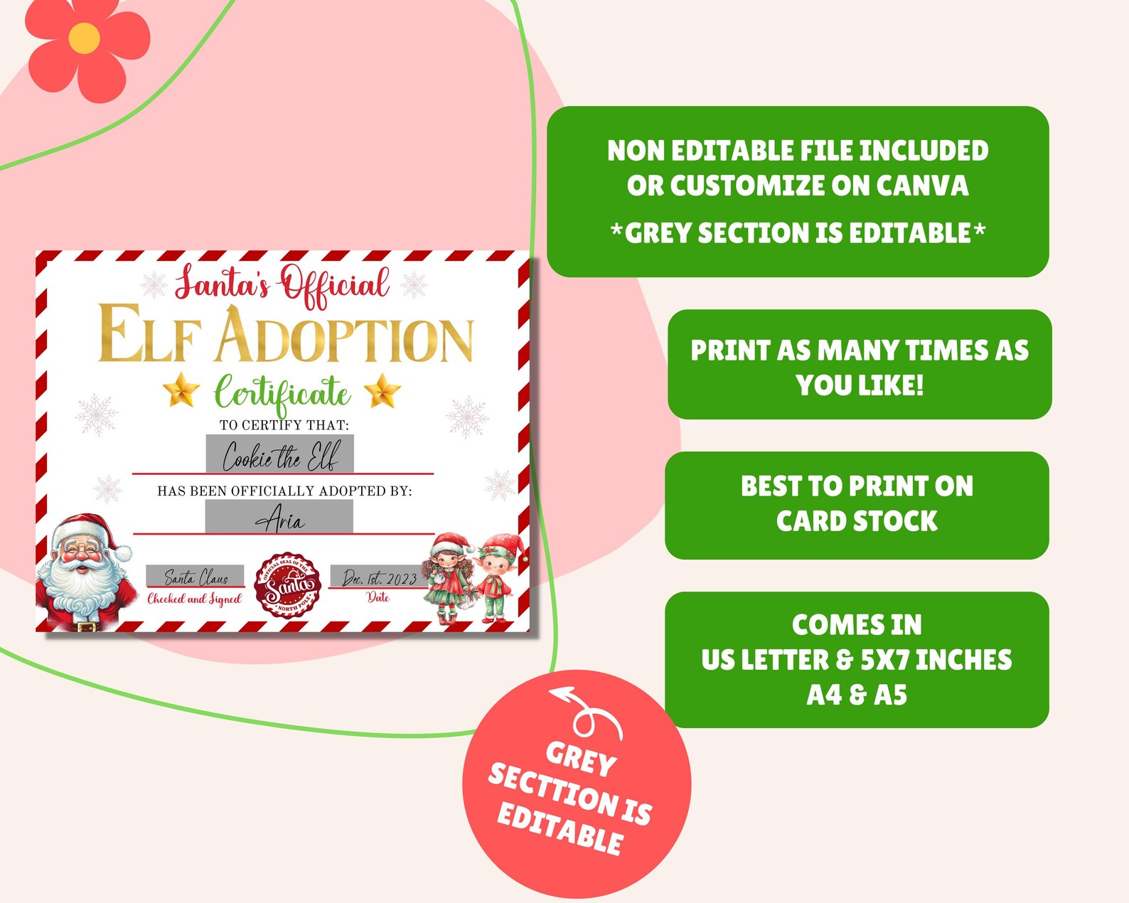 EDITABLE Elf Adoption Certificate, Multiple Elves, Letter From Your Elf ...