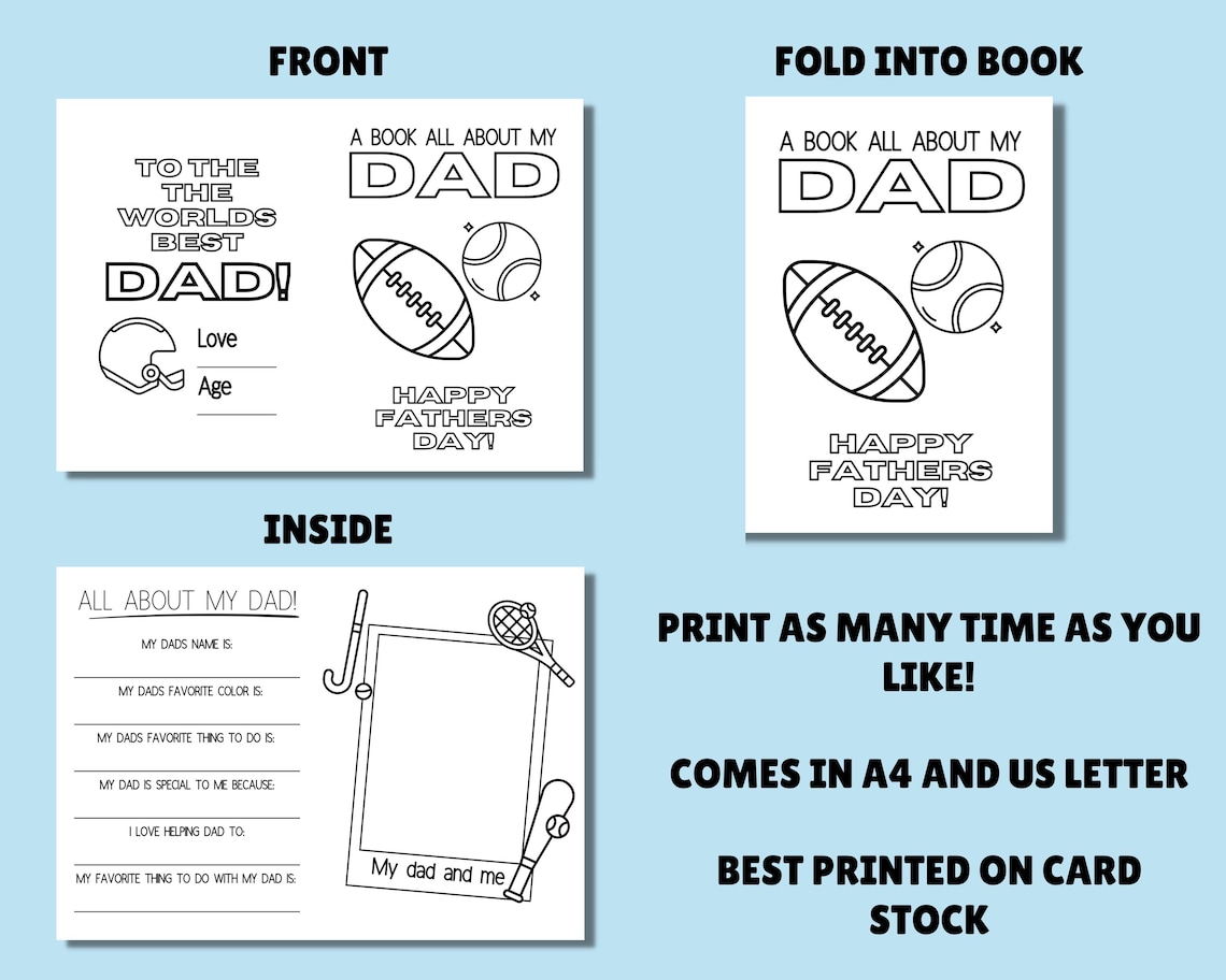Father's Day Printable, All About My Dad Book, Fathers Day Gift, Father ...