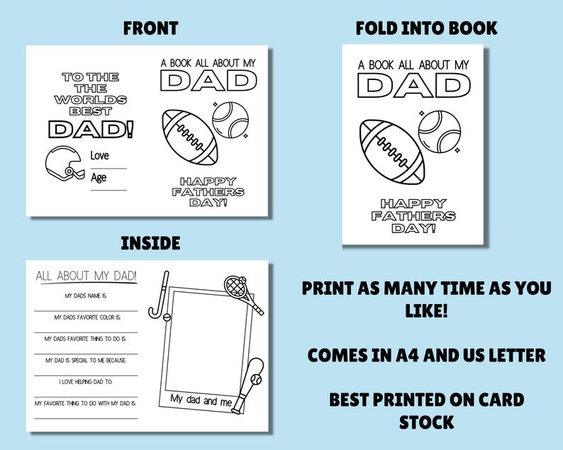 Father's Day Printable, All About My Dad Book, Fathers Day Gift, Father ...