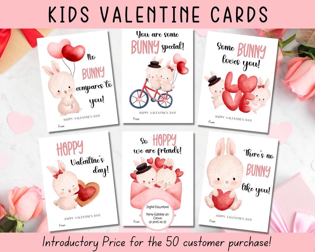 EDITABLE Bunny Valentine Cards, Classroom Valentines Day Cards, Kids ...