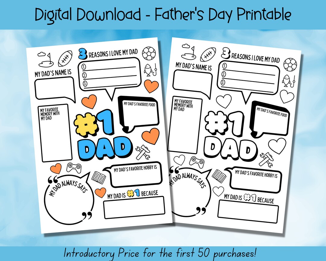 Father's Day Printable, All About My Dad, Fathers Day Gift, Card for ...