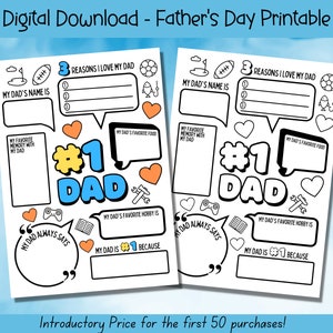 Father's Day Printable, All About My Dad, Fathers Day Gift, Card for ...