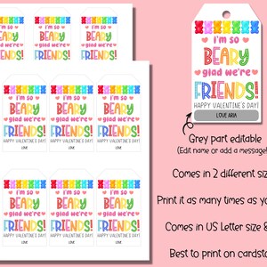 EDITABLE Gummy Bear Valentine Gift Tags, Printable Kids Valentine Tags ...