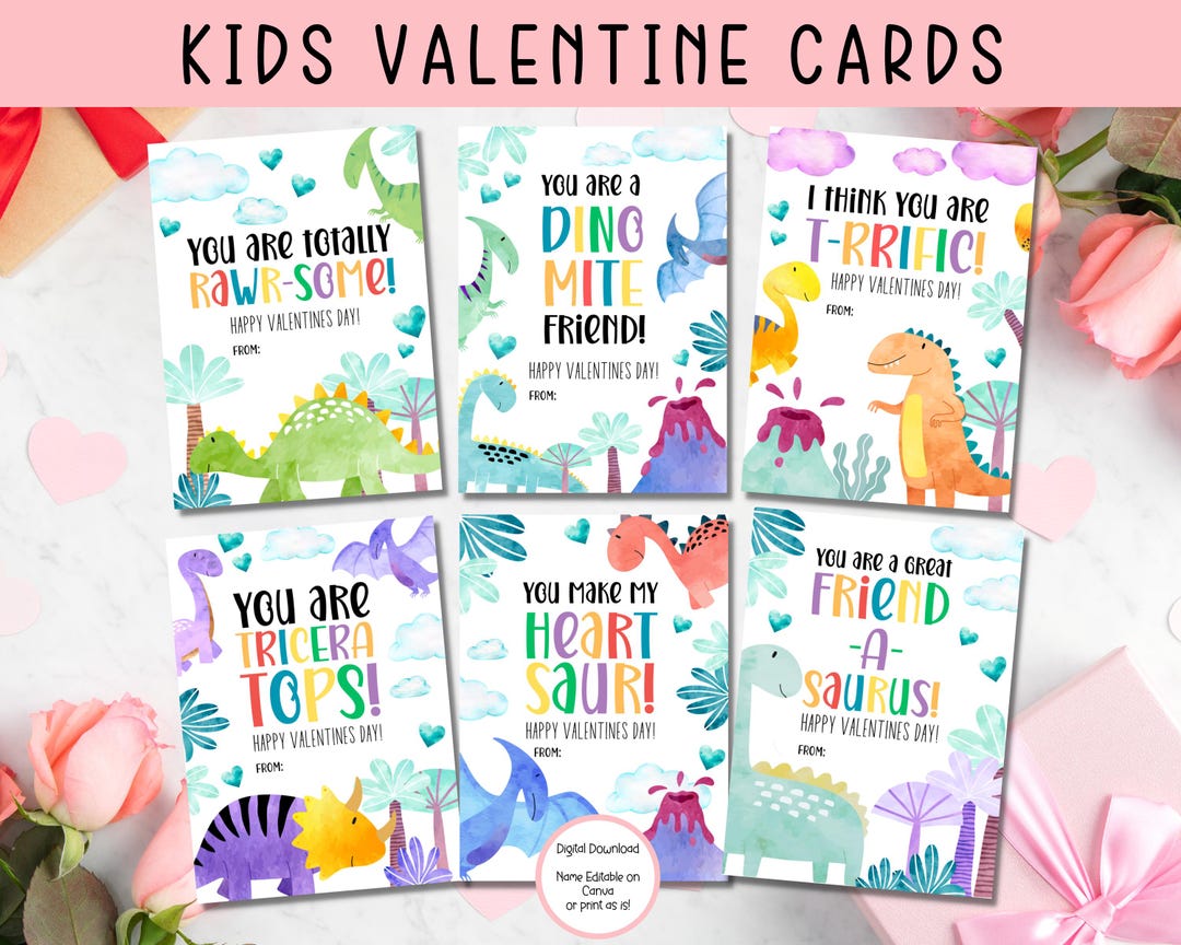 EDITABLE Printable Dinosaur Valentine Card, Classroom Valentines Day ...