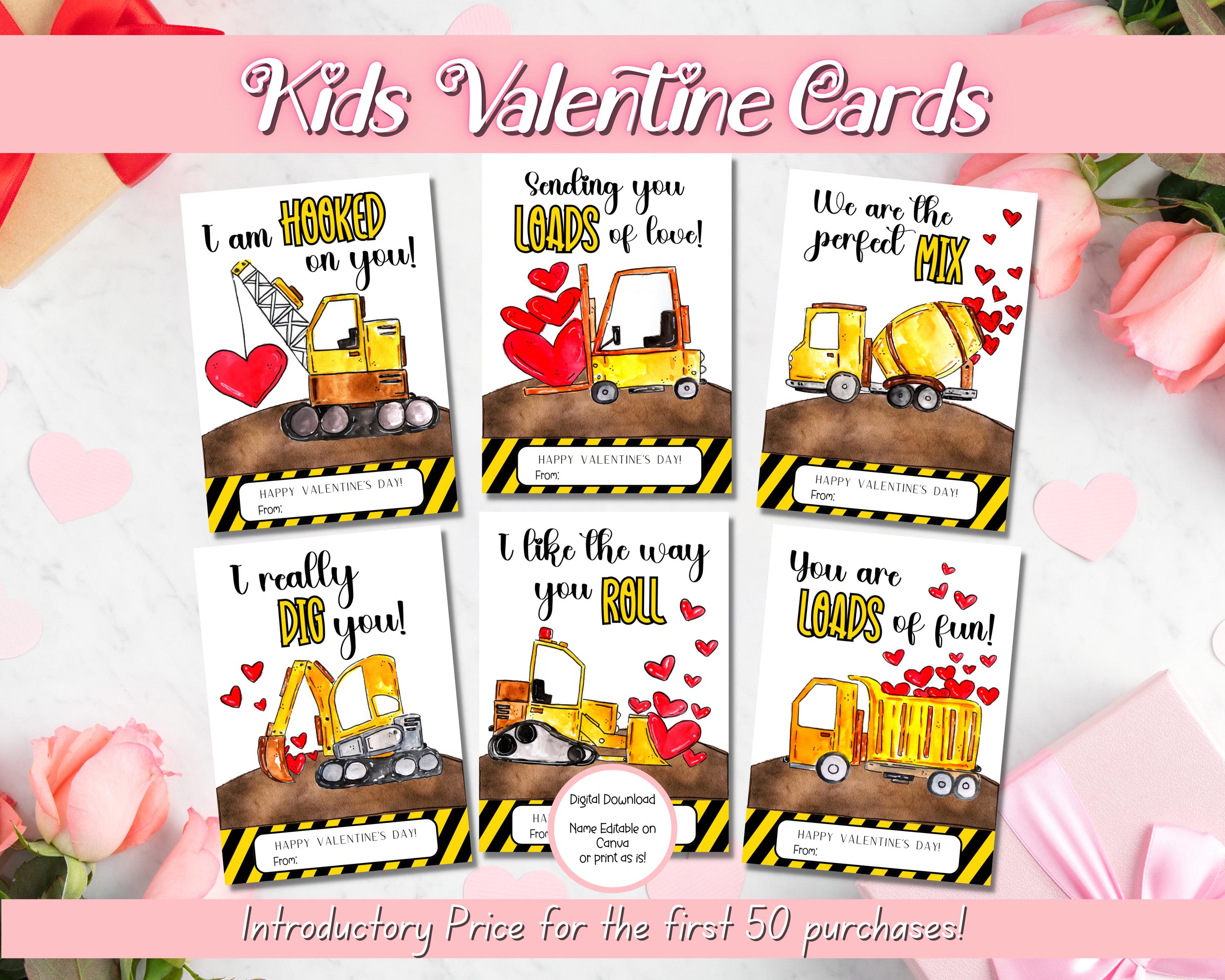 EDITABLE Printable Construction Valentine Cards, Classroom Valentines ...