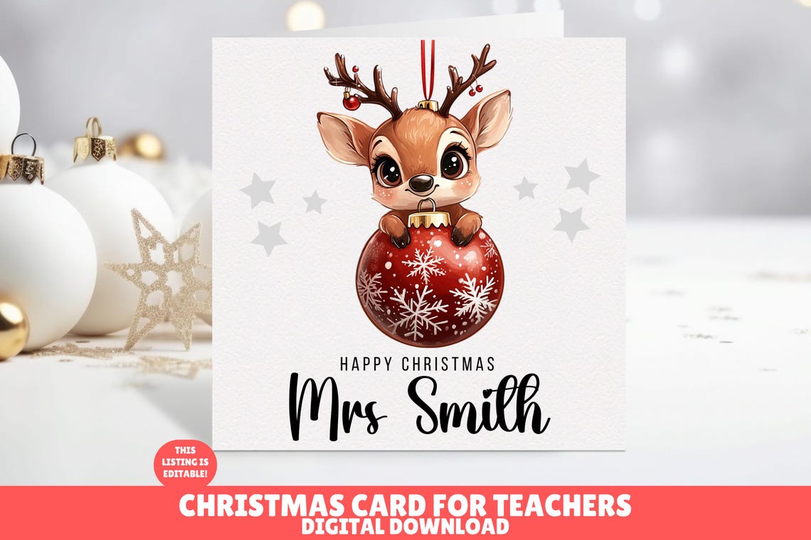 EDITABLE Teacher Christmas Card, Personalized Christmas Card for ...
