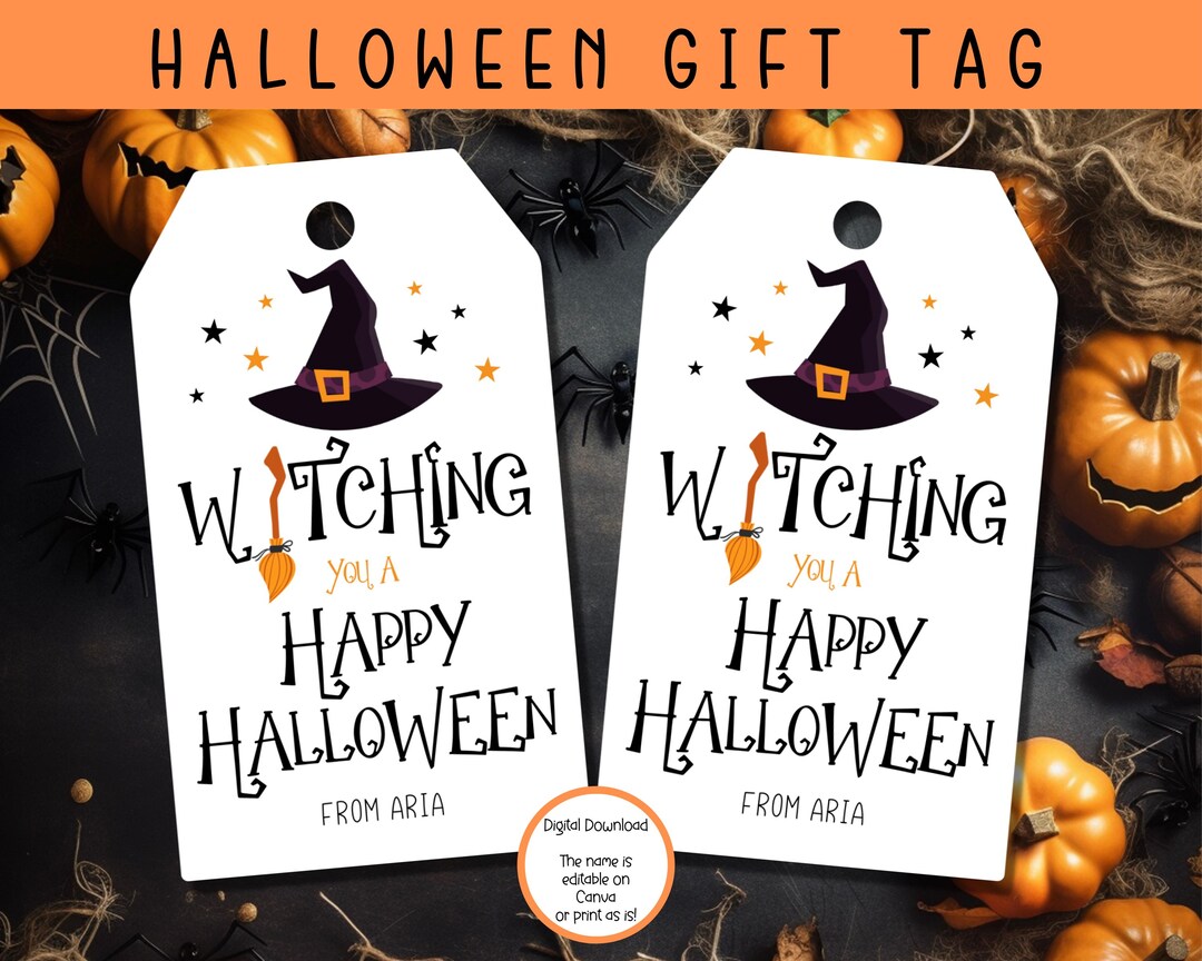EDITABLE Halloween Gift Tag, Halloween Favor Tag, Trick or Treat Favor ...