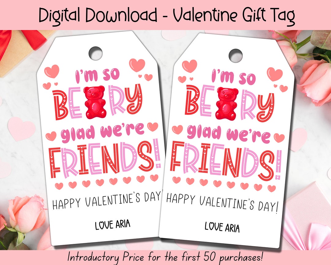 EDITABLE Gummy Bear Valentine Gift Tags, Printable Kids Valentine Tags ...